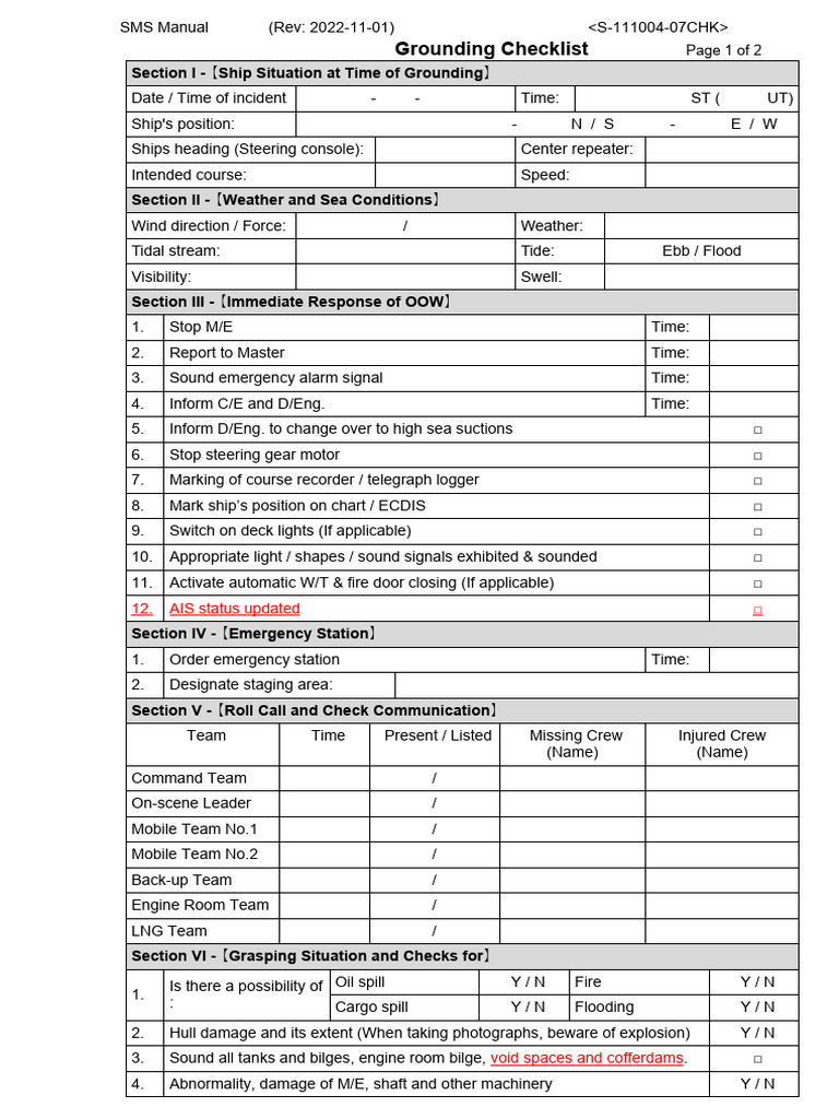 Grounding Incident Response Checklist | PDF | Marine Salvage | Watercraft