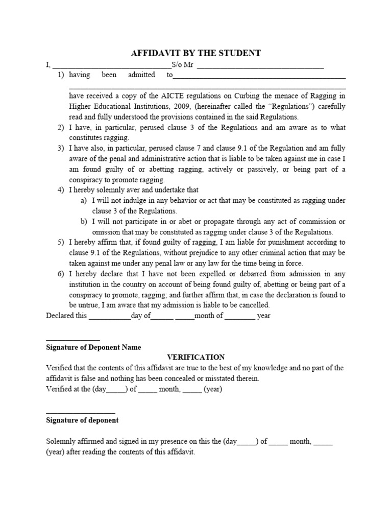 Affidavit by The Student | PDF | Affidavit | Justice