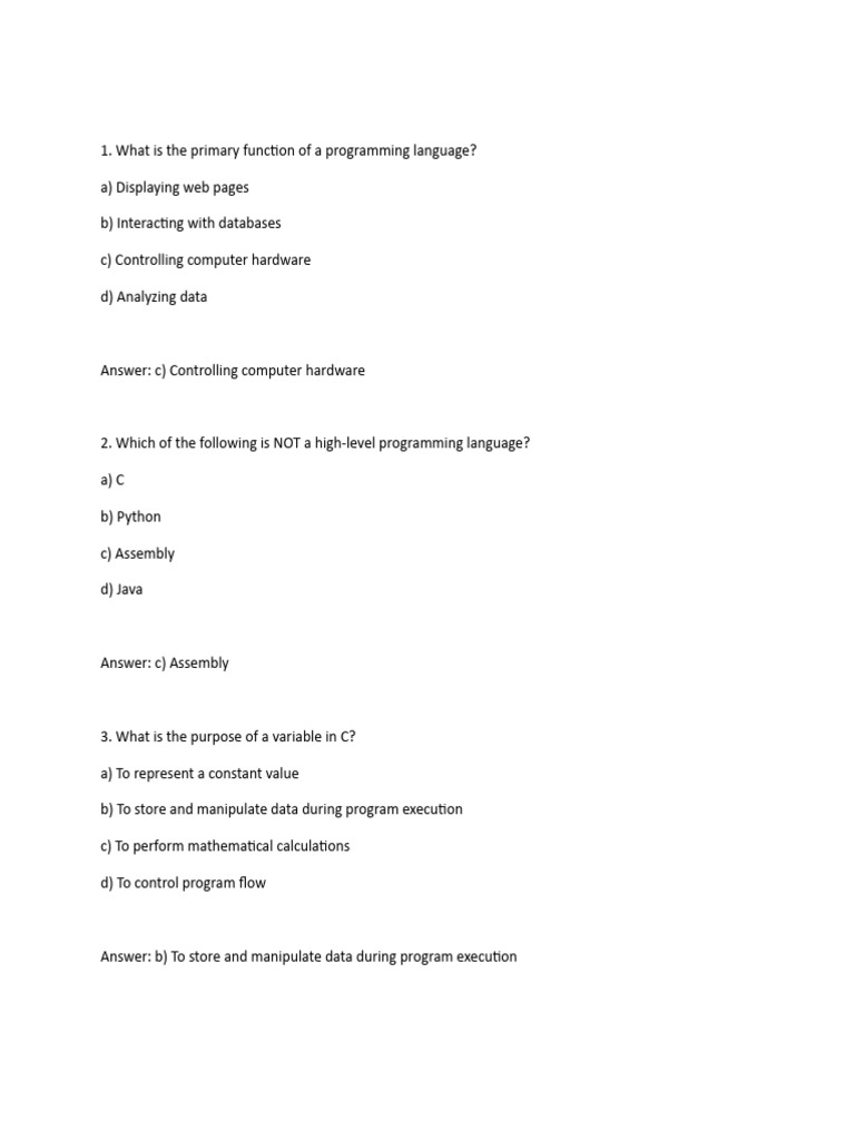 1 - C Lang - MCQ | PDF | Integer (Computer Science) | Boolean Data Type 1 - C Lang - MCQ | PDF | Integer (Computer Science) | Boolean Data Type