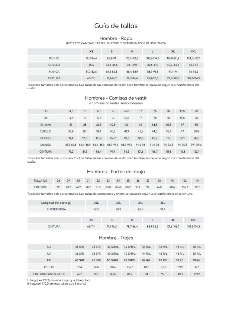 Guia de Tallas | PDF