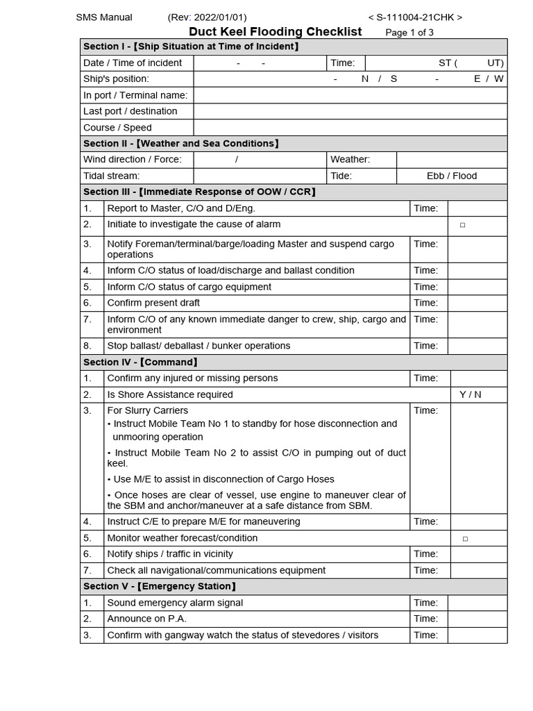 S-111004-21CHK Duct Keel Flooding Checklist | PDF | Ships | Shipping