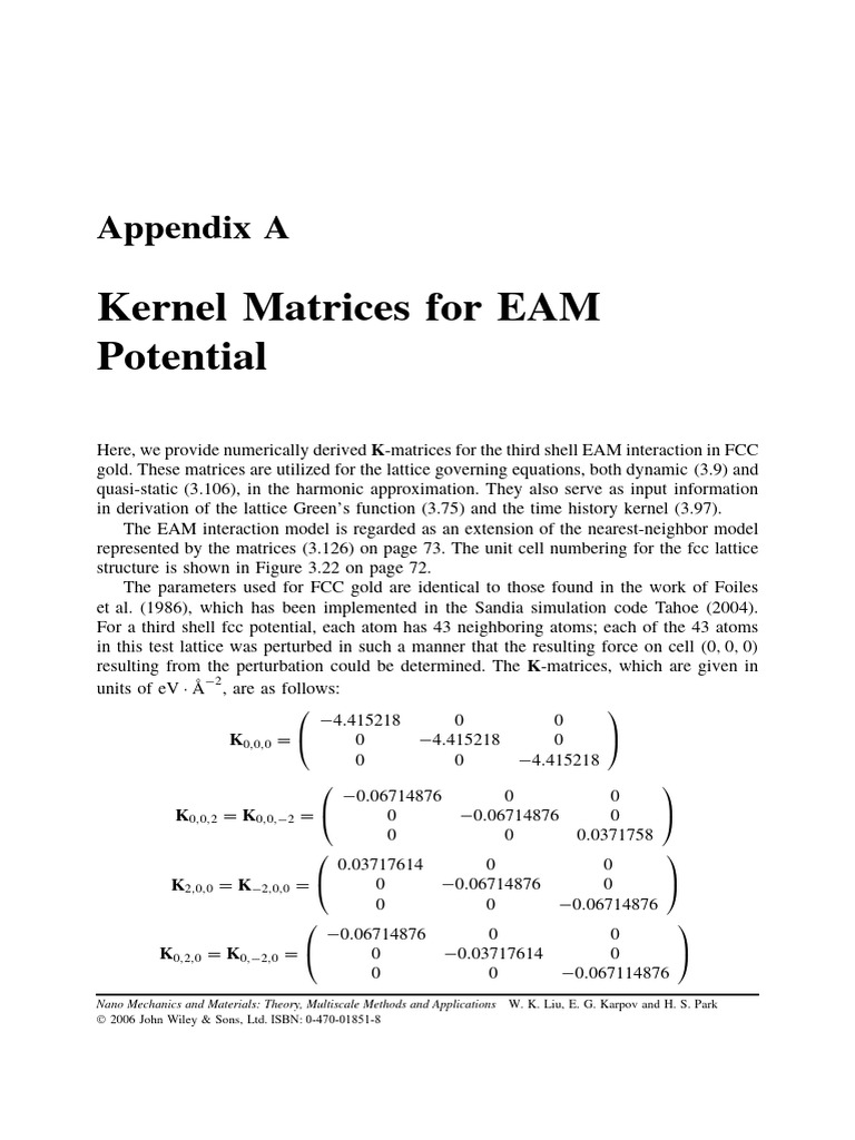 Kernel Matrices For EAM Potential: Appendix A | PDF | Matrix (Mathematics) | Physics