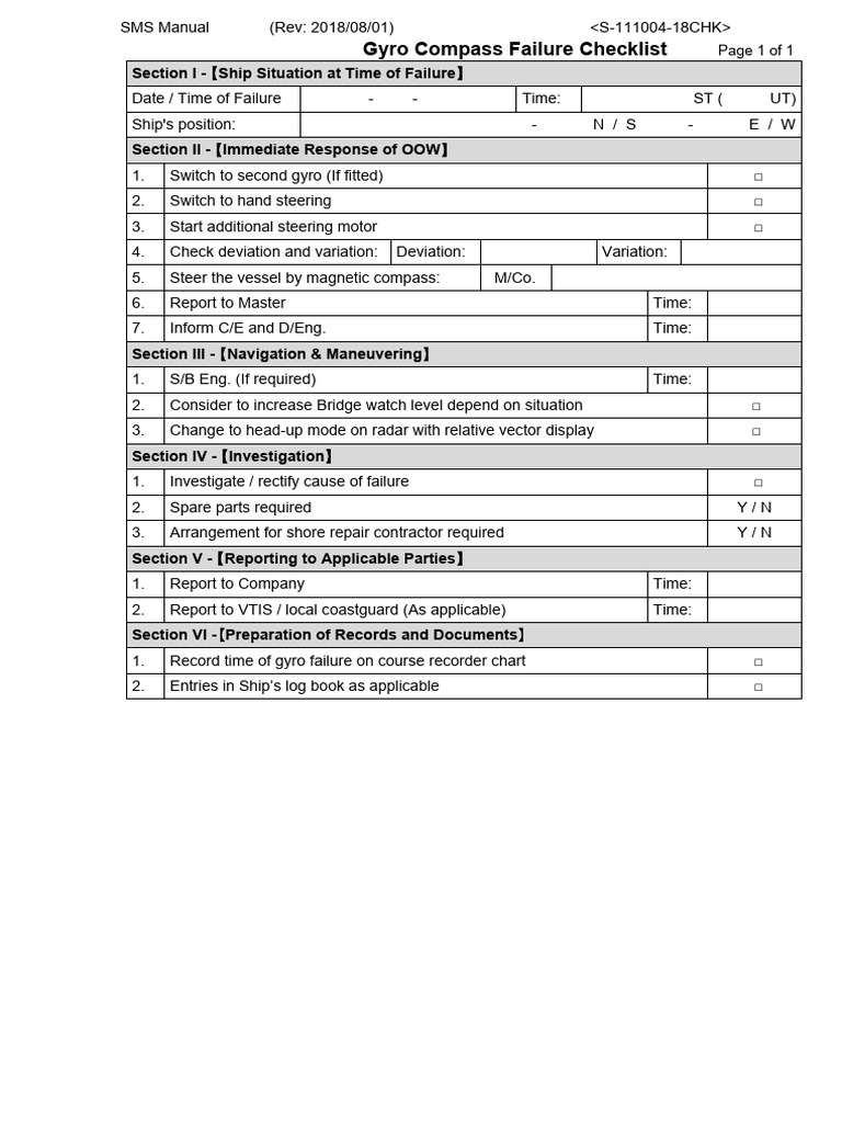 S-111004-18CHK Gyro Compass Failure Checklist | PDF