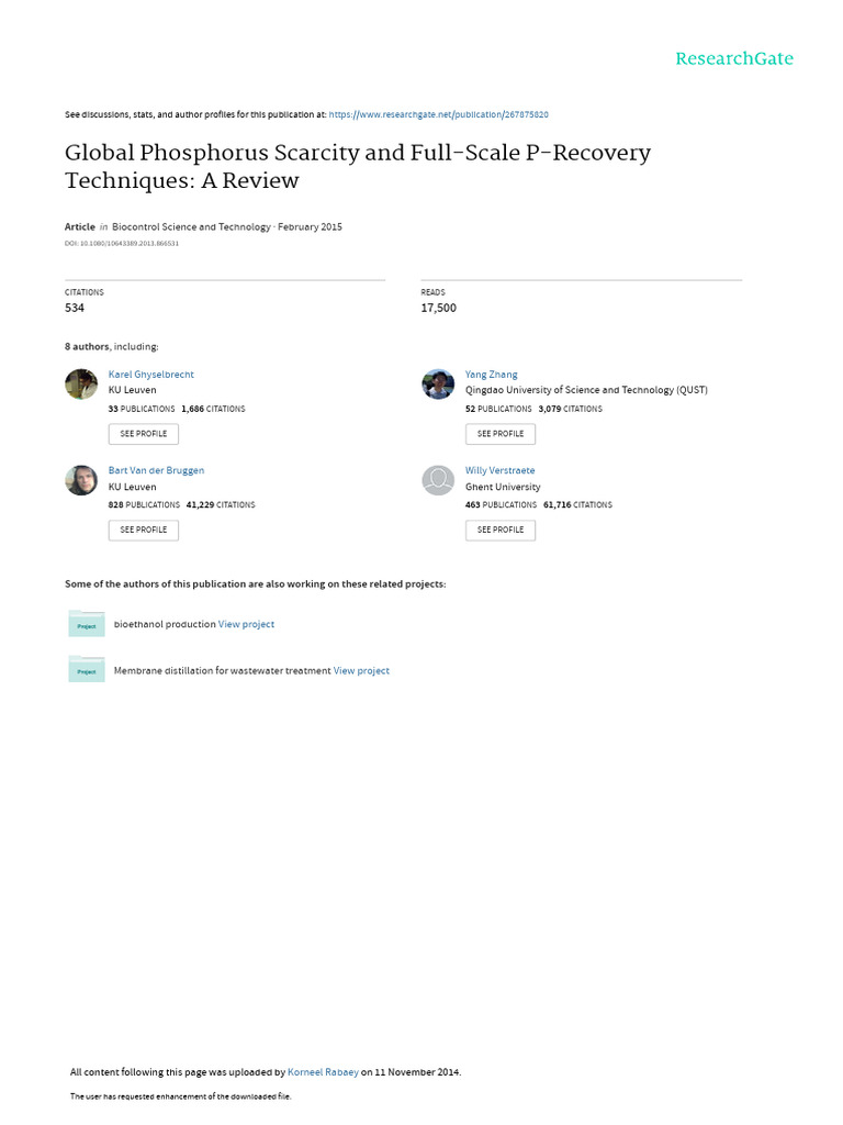 Global Phosphorus Scarcity and Full-Scale P-Recovery Techniques: A ...