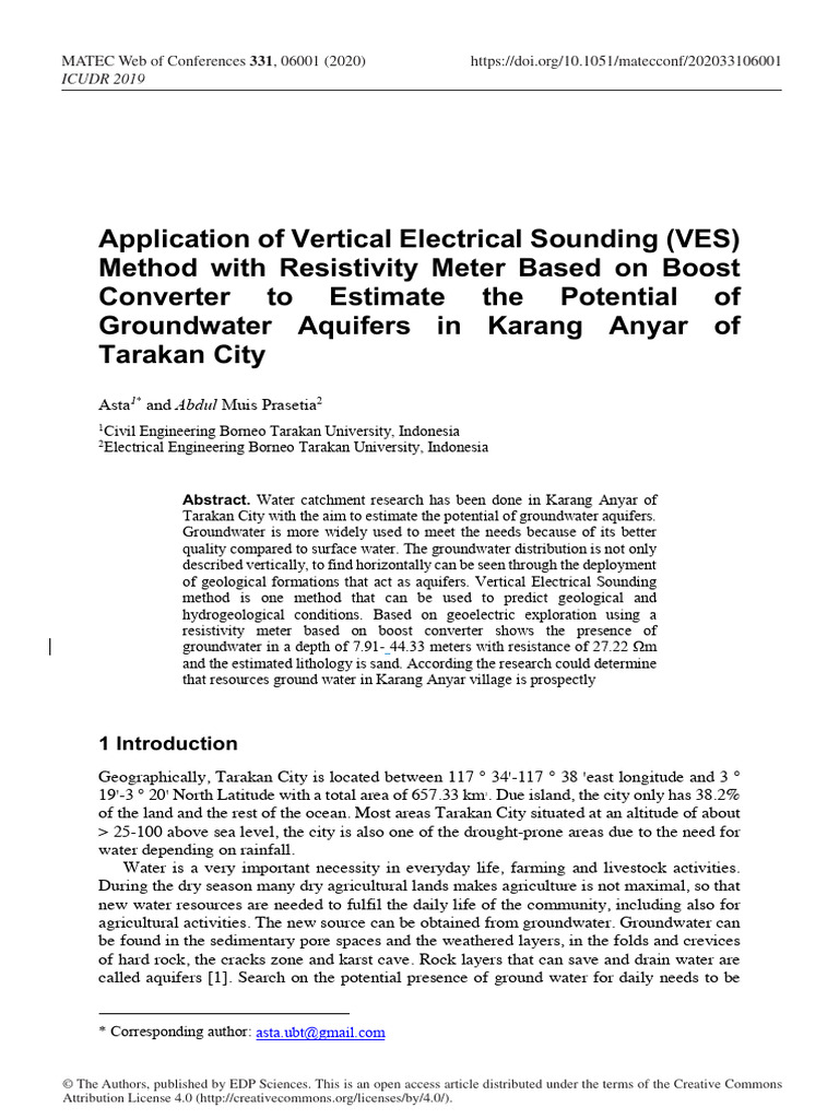 Application of Vertical Electrical Sounding VES Me | PDF | Groundwater ...