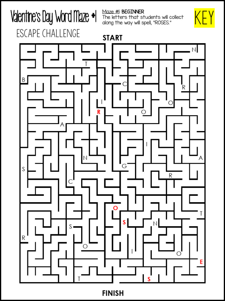 Valentine Word Maze (Answer Key) | PDF | Venomous Animals