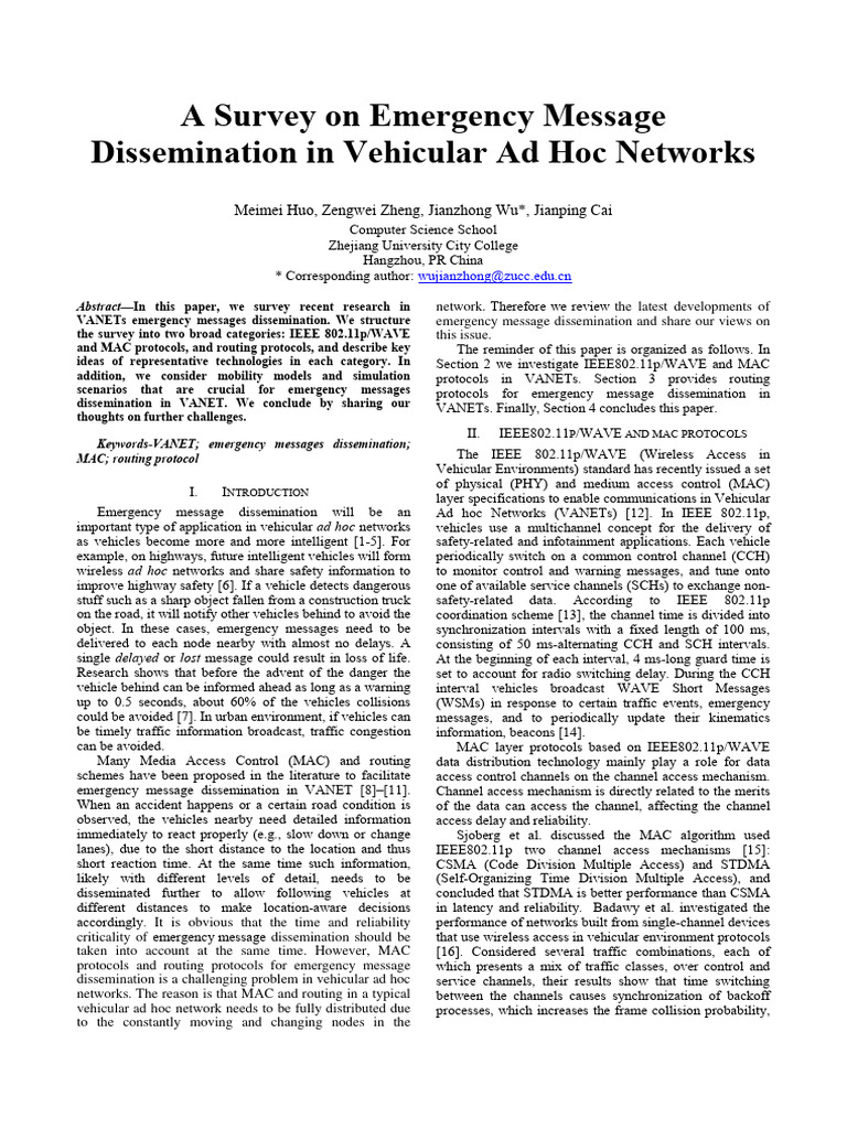 A Survey On Emergency Message Diss in Vanet | PDF | Computer Network ...