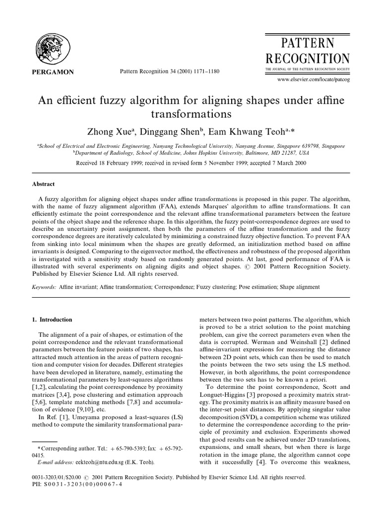 An Ecient Fuzzy Algorithm For Aligning Shapes Under Ane Transformations Pdf Matrix 