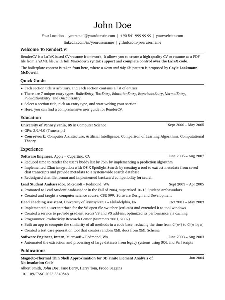 RenderCV EngineeringResumes Theme | PDF | Microsoft Sql Server | Software Engineering