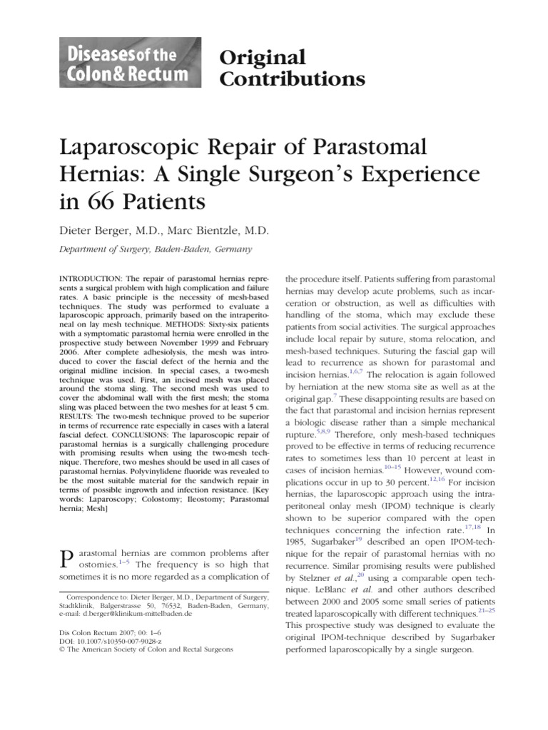 Berger Laparoscopic Repair of Parastomal Hernias | PDF | Gastroenterology