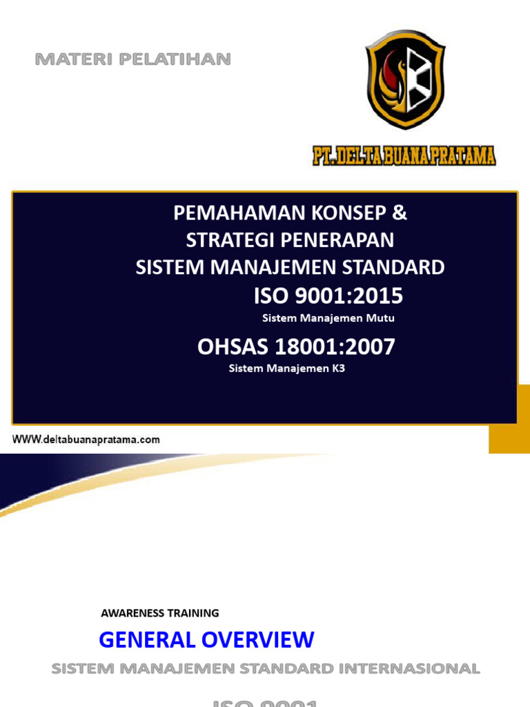 Materi Awareness Training ISO 9001 OHSAS 18001 | PDF