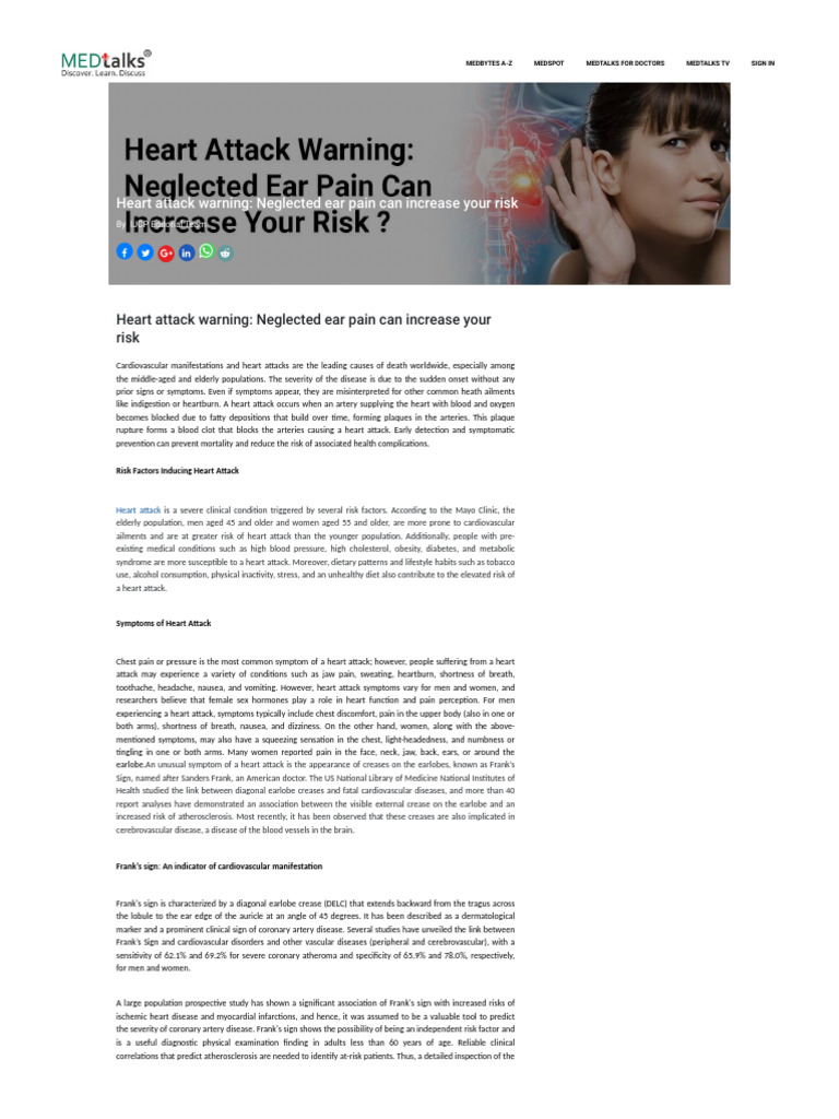 How Can Neglected Ear Pain Increase Your Risk of A Heart Attack? | PDF ...