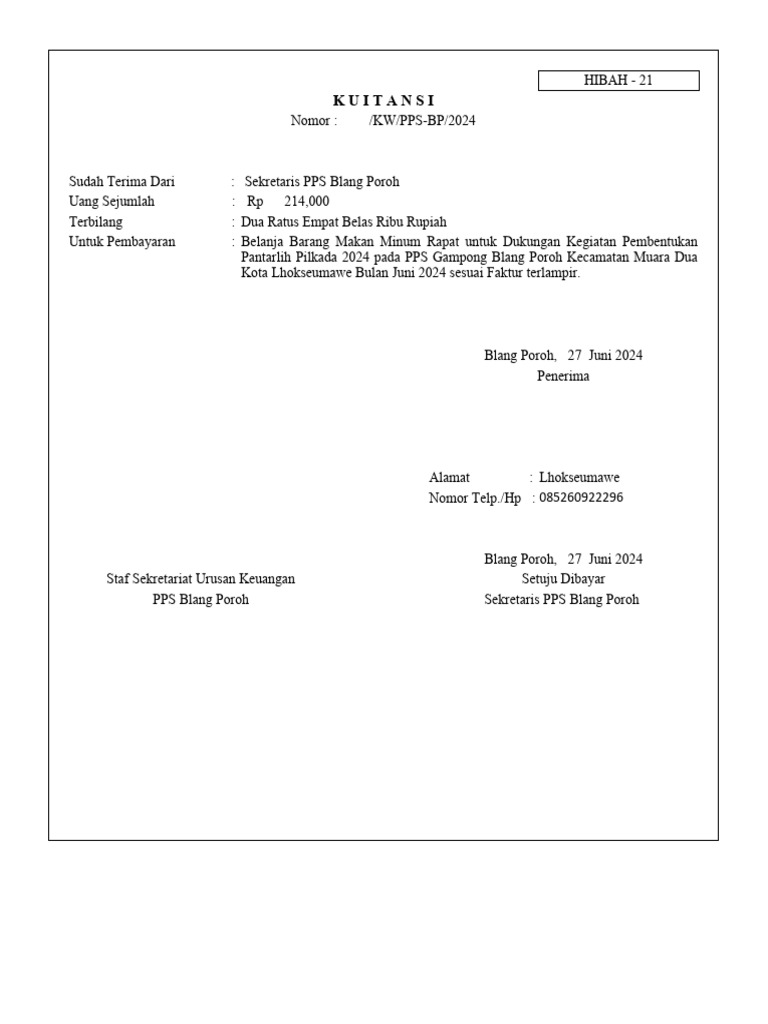 Contoh Kwitansi Op Pps | PDF