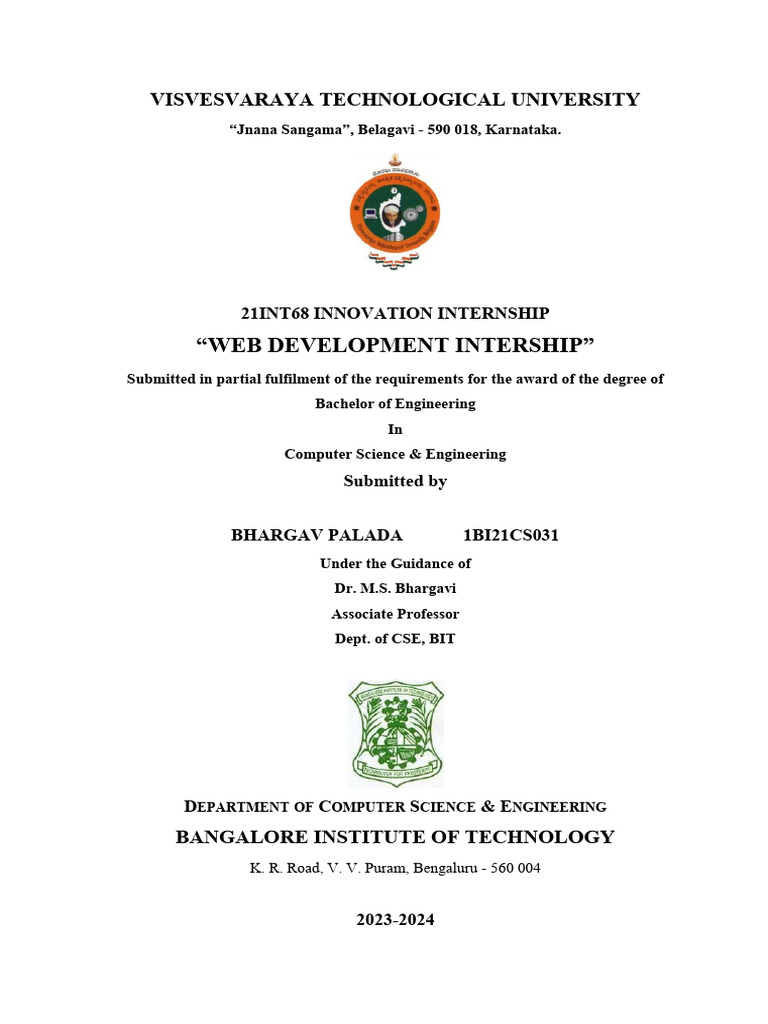 Bhargav Internship Front Page | PDF | Html | Web Development