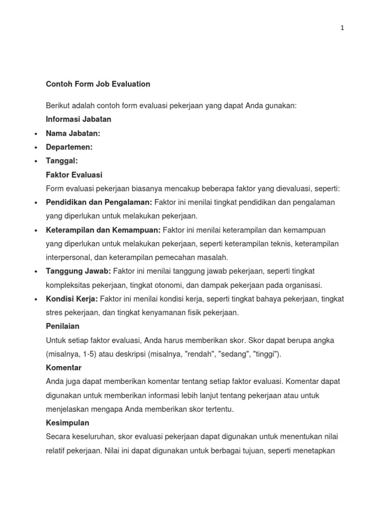 Contoh Form Job Evaluation Dan Form Job Desain | PDF