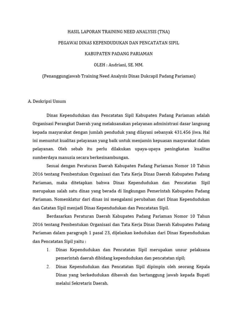 Hasil Laporan Training Need Analysis | PDF