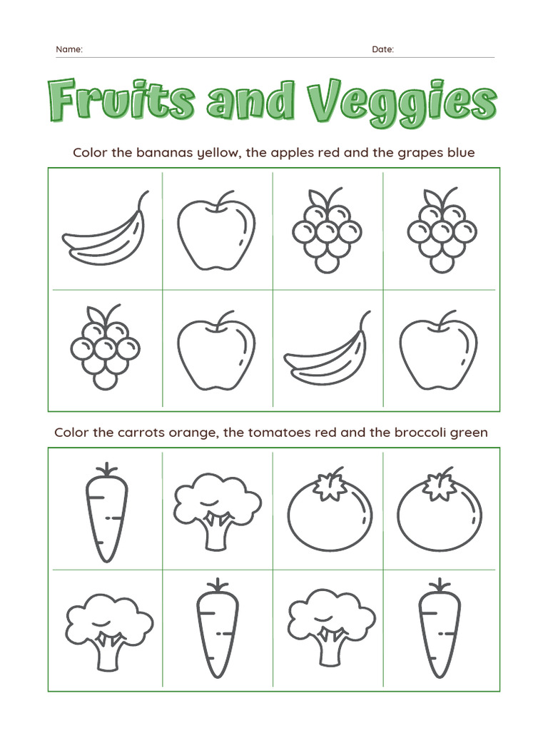 Fruits and Veggies Coloring Worksheet | PDF | Language Arts ...