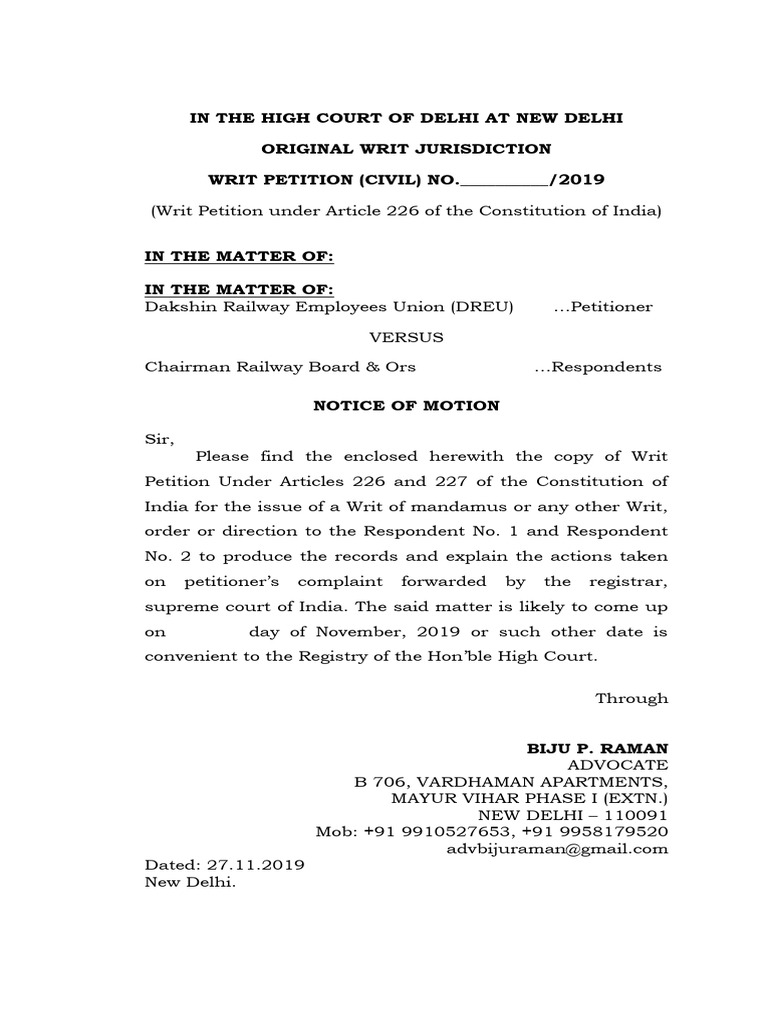 Railway Writ (Clean) | PDF | Writ | Certiorari