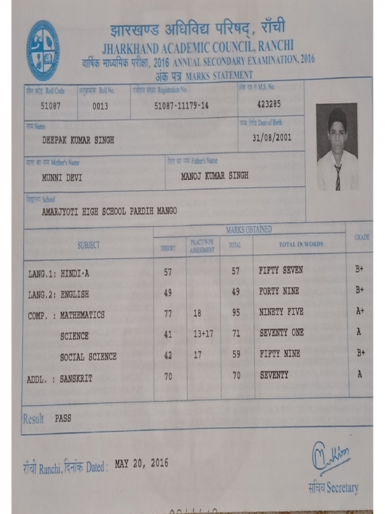 10 TH Marksheet | PDF