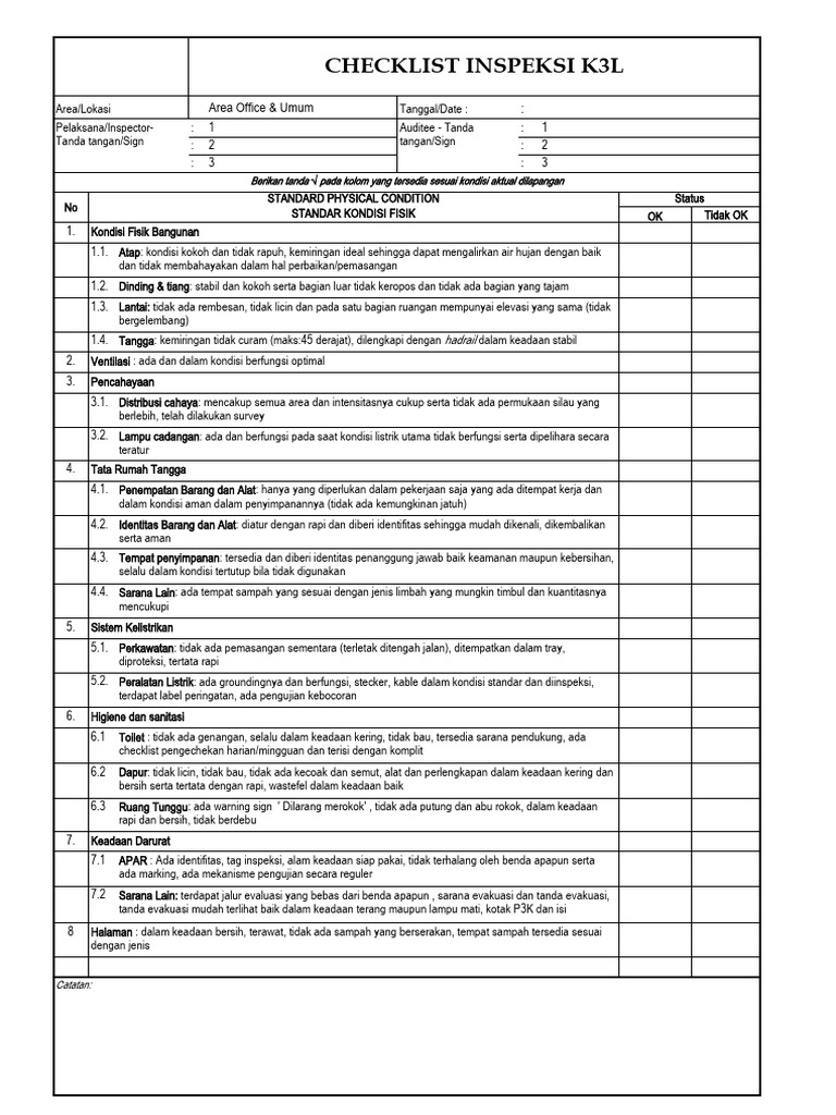 Checklist Inspeksi K3L | PDF