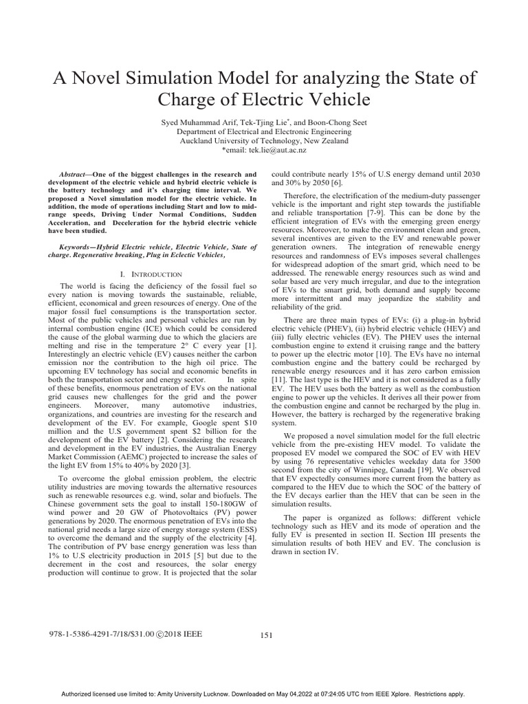 A Novel Simulation Model For Analyzing The State Of Charge Of Electric