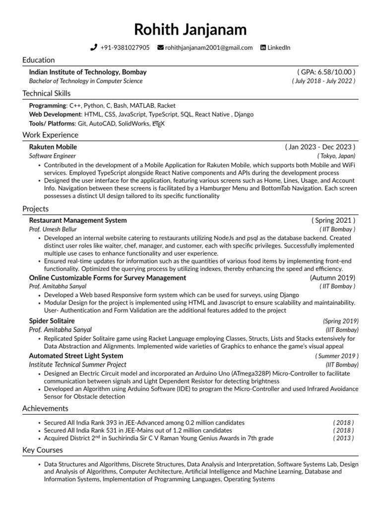 Janjanam Rohith Resume 1pg | PDF | Mobile App | Web Development