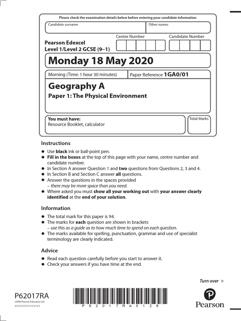 Geography Paper 1 Mark Scheme 2020 | PDF | Glacier | Landscape