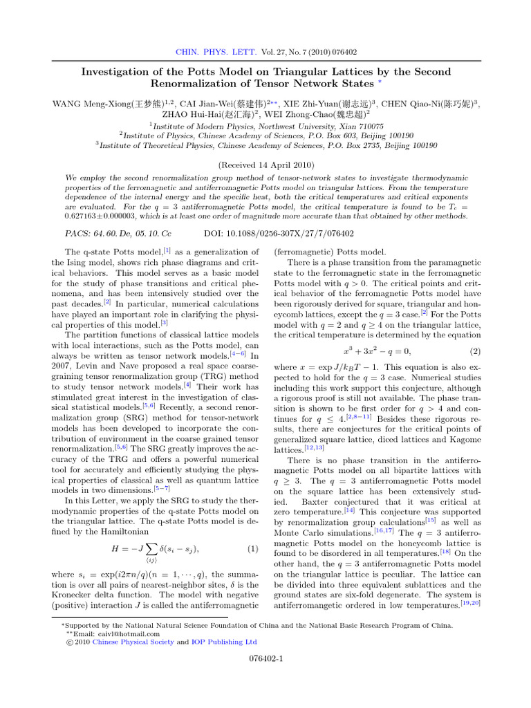 Investigation of The Potts Model On Triangular Lattices by The Second ...