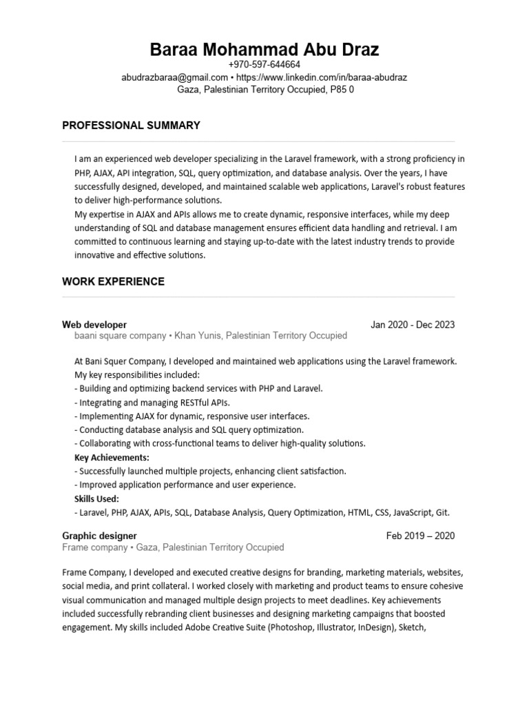 Baraa Abu draz-CV | PDF | Ajax (Programming) | Web Development