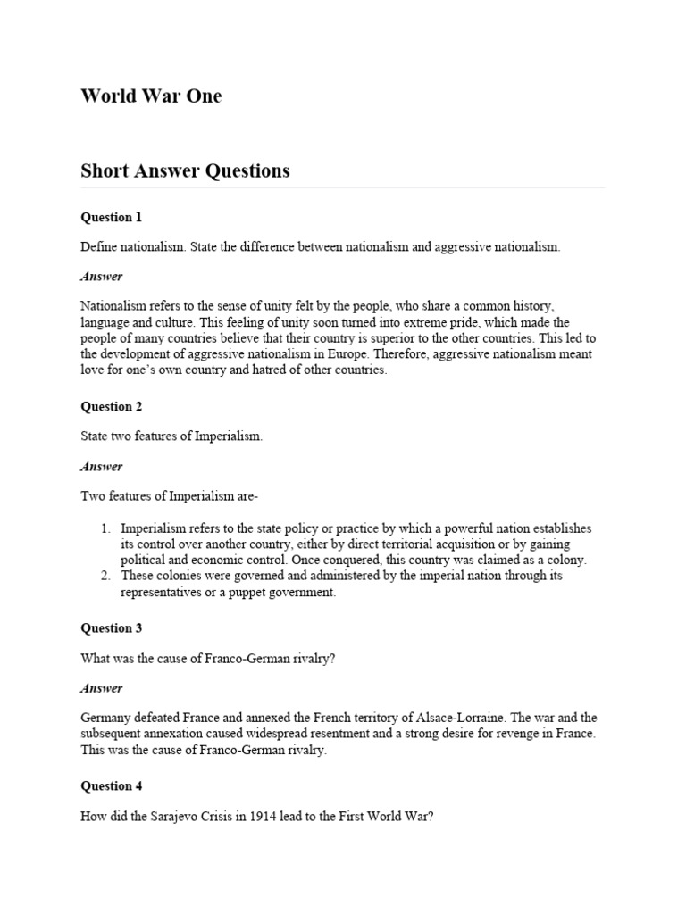 World War One NOTES CLASS 10 | PDF | World War I | Treaty Of Versailles World War One NOTES CLASS 10 | PDF | World War I | Treaty Of Versailles