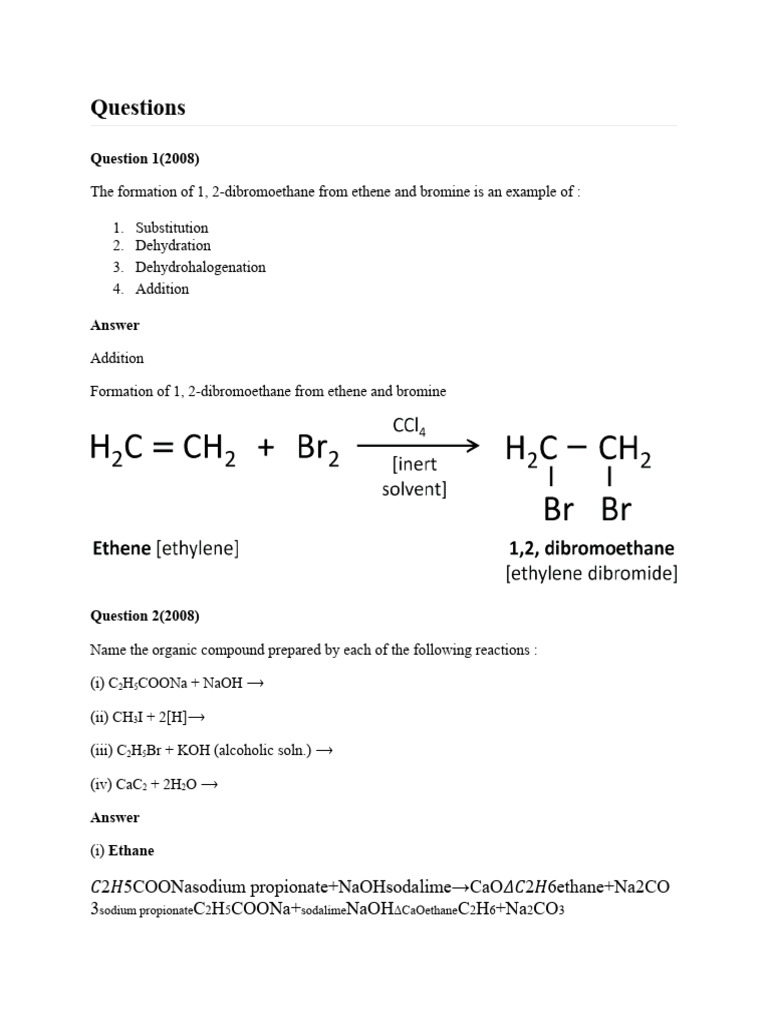 Organic Chemistry Questions Class 10 | PDF | Ethanol | Alkene