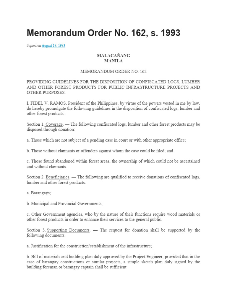 Malacanang Memorandum Order No 162 Series of 1993 | PDF | Justice ...