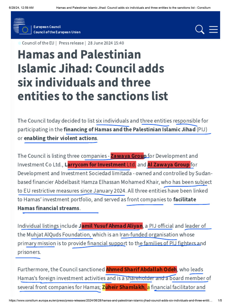 Hamas and Palestinian Islamic Jihad - Council Adds Six Individuals and Three Entities To The ...