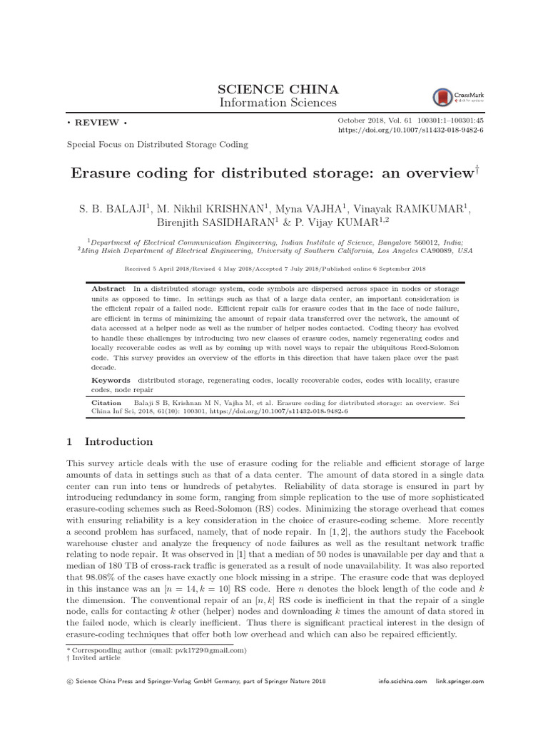 Erasure Coding For Distributed Storage An Overview | PDF | Discrete Mathematics