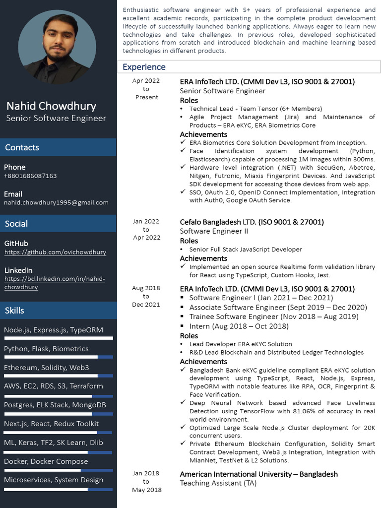 Nahid Chowdhury Resume | PDF | Application Software | Systems Engineering