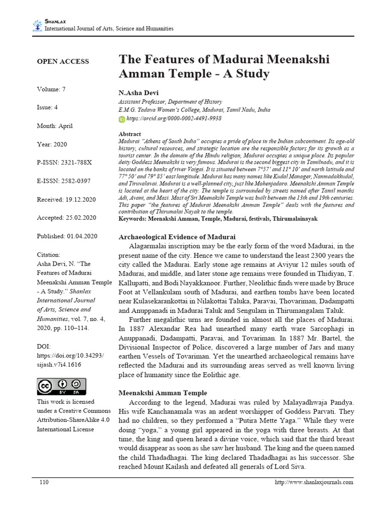 The Features of Madurai Meenakshi Amman Temple - A | PDF | Shiva | Hindu Mythology