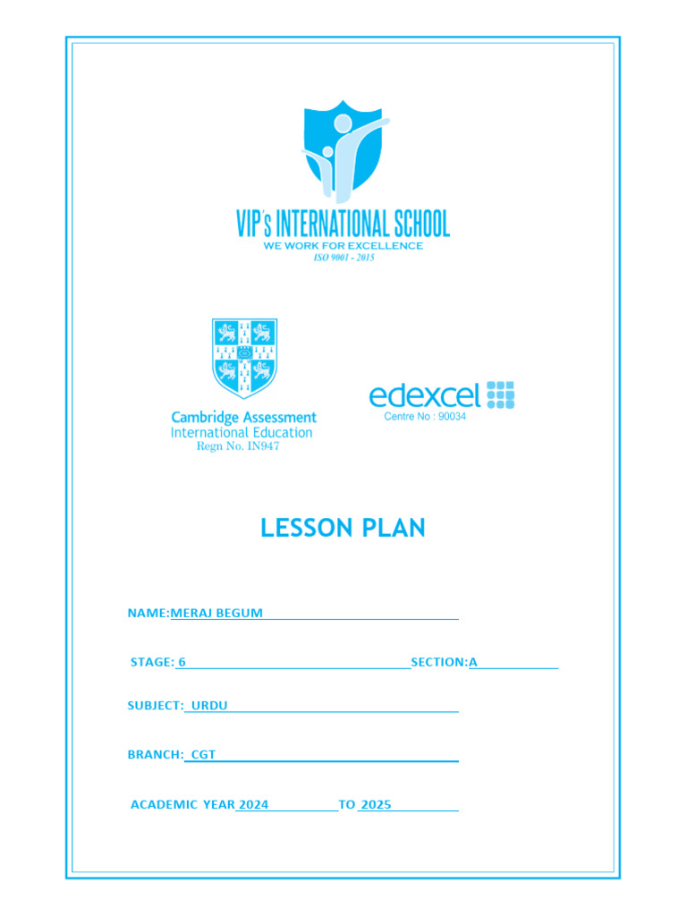Urdu Lesson Plan for Class 6 (2024-25) | PDF | Schools | Teaching