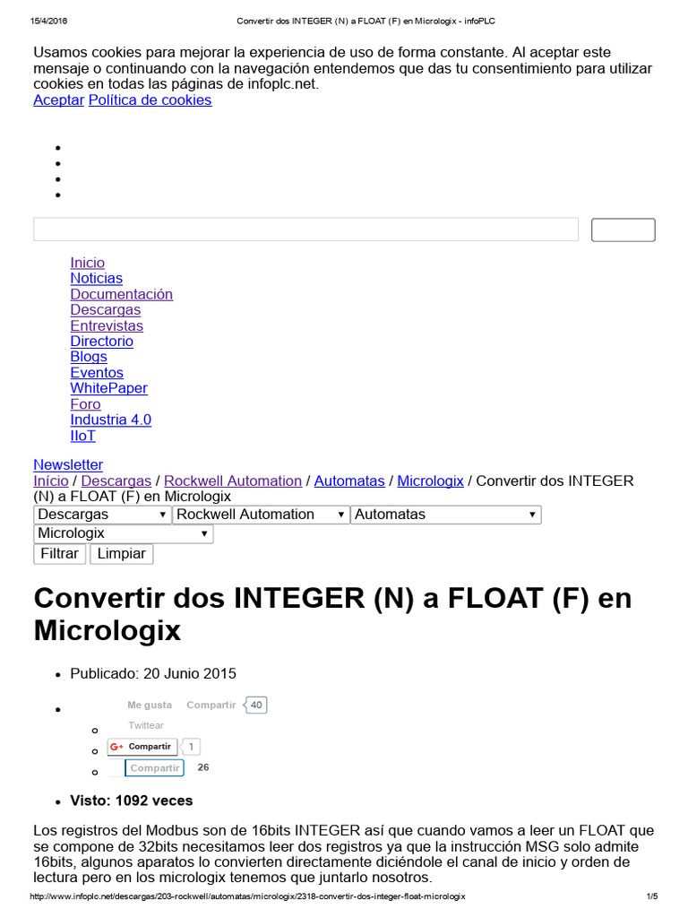 Convertir INTEGER a FLOAT en Micrologix | PDF | Informática | Tecnologías de la información