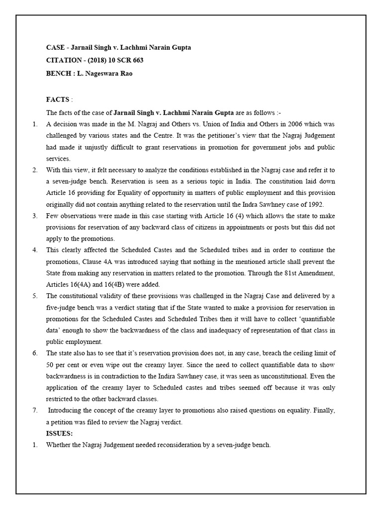 Jarnail Singh v. Lachhmi Narain Gupta Case | PDF | Caste | Public Law