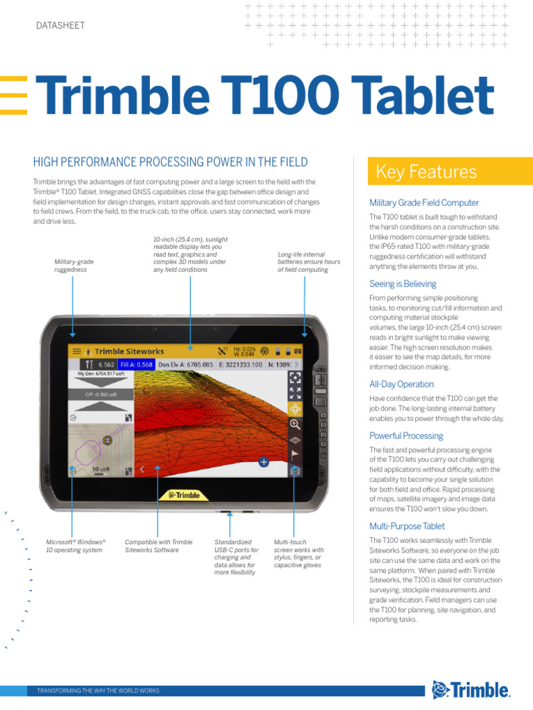 Trimble t100 Tablet Datasheet English | PDF | Tablet Computer | Bluetooth