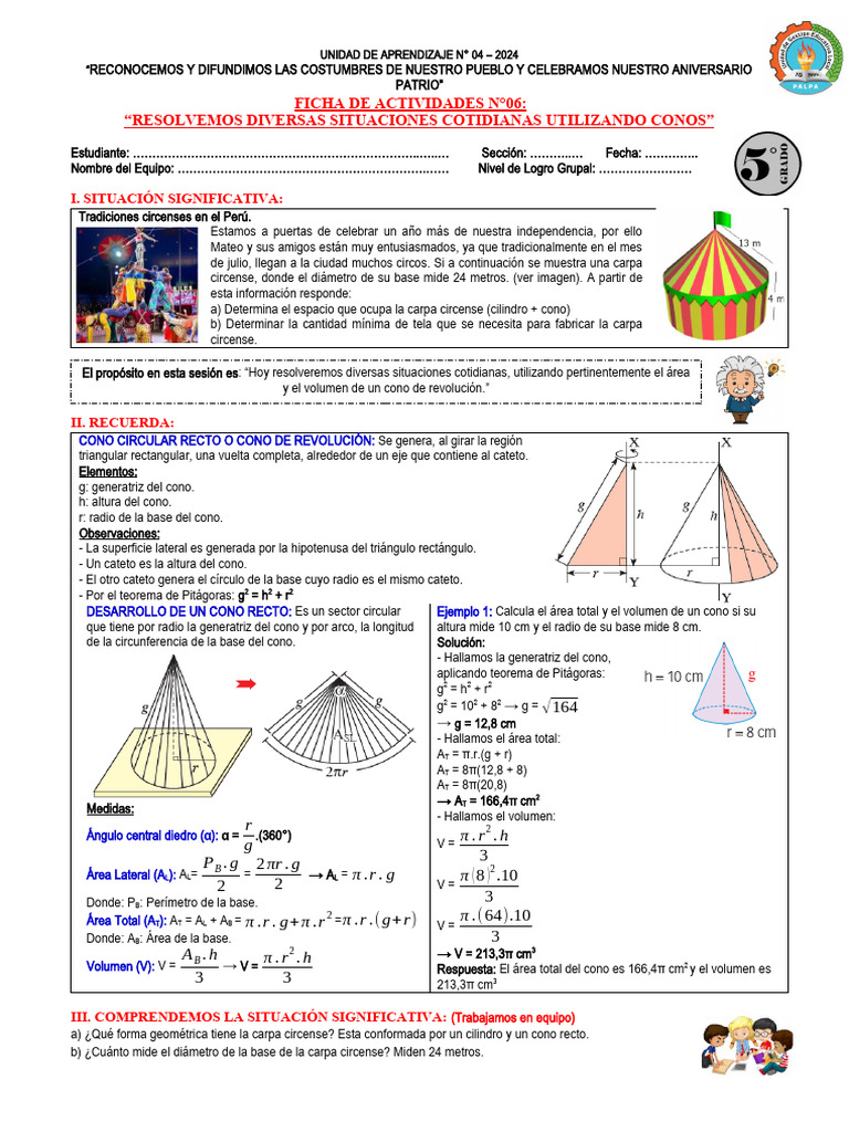 Actividades sobre Conos y Volúmenes | PDF | Objetos geométricos ...