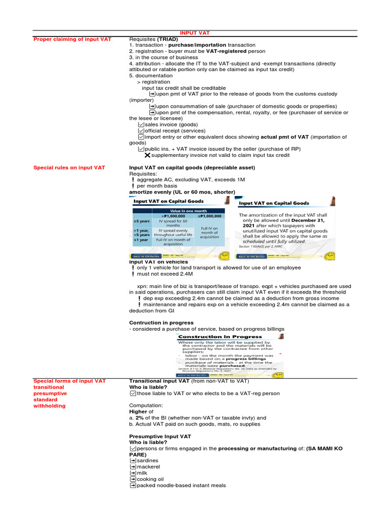 Tax Notes - Input Vat | PDF | Value Added Tax | Invoice