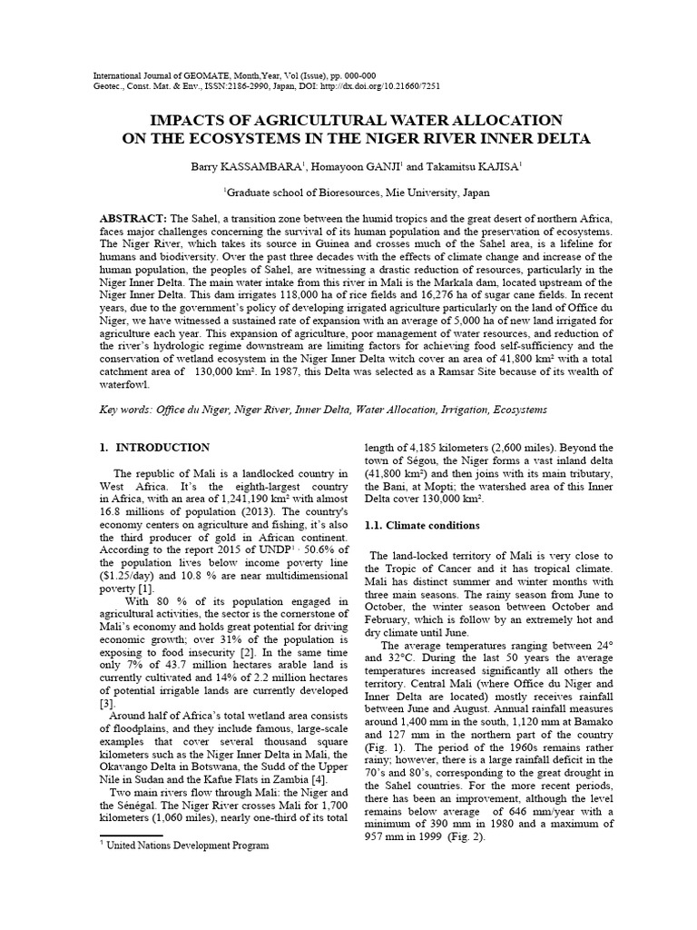 GEOMATE (IMPACTS OF AGRICULTURE ON ECOSYSTEM MALI) - K | PDF | River ...