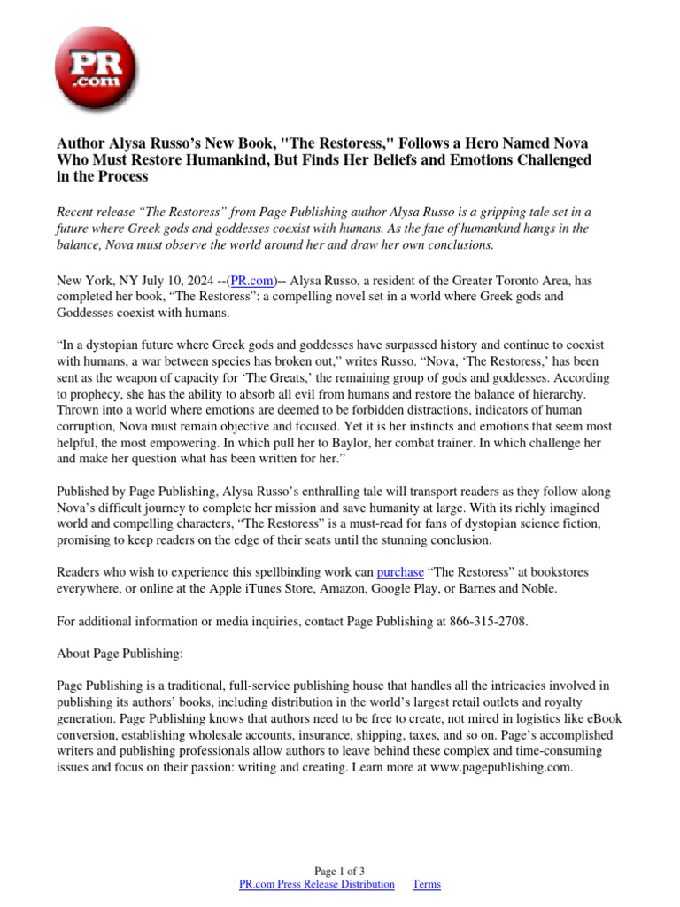 Author Alysa Russo's New Book, "The Restoress," Follows A Hero Named Nova Who Must Restore ...