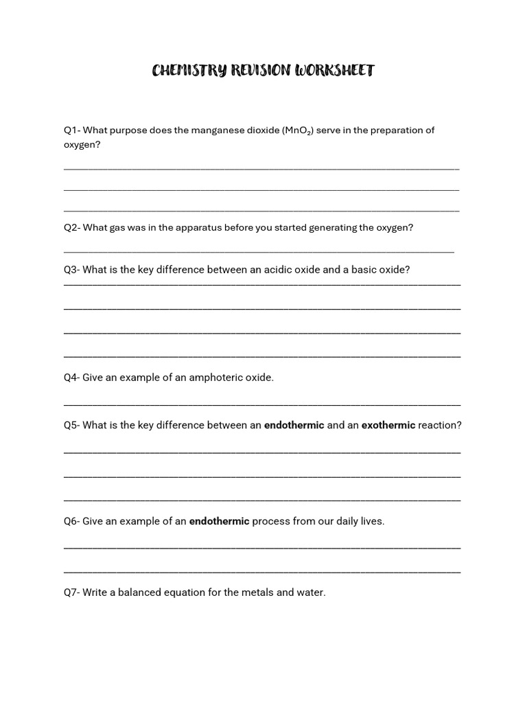 Chemistry Revision Worksheet Guide | PDF