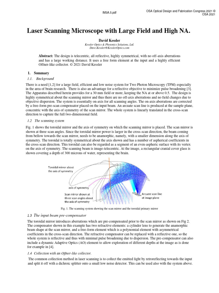 Microscope À Balayage Laser Avec Grand Champ Et NA Élevé. (IM3 | PDF | Microscopy | Mirror