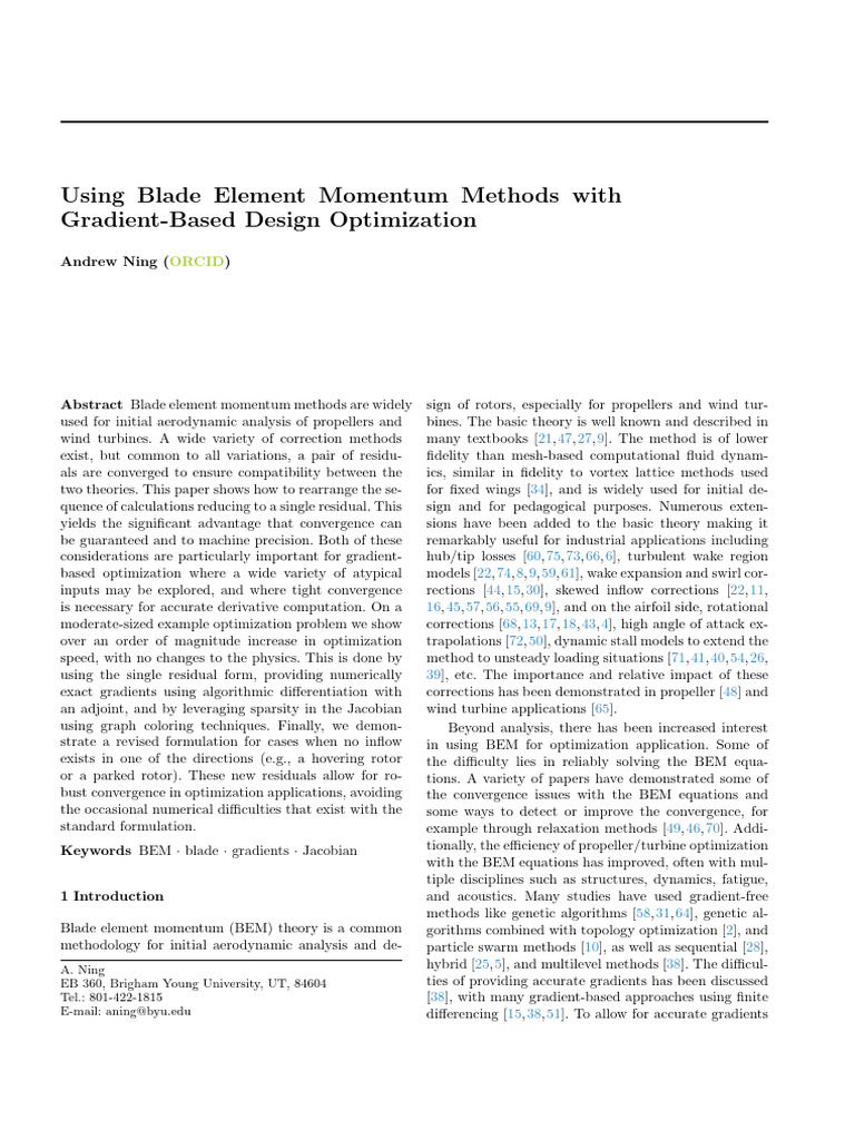 Andrew Ning Using Blade Element Momentum Methods With Gradient Based Optimisation | PDF ...