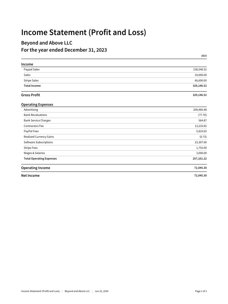 Business Financial Summary 2023 | PDF