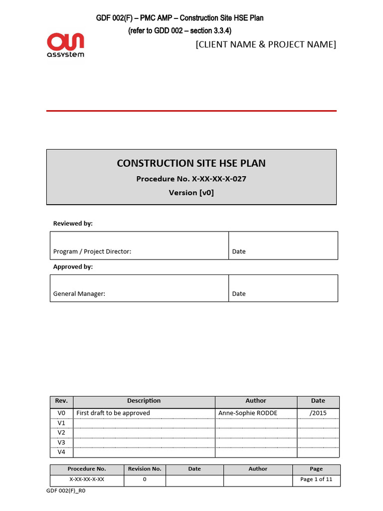 GDF 002 (F) - PMC AMP - Construction Site HSE Plan | PDF | Personal Protective Equipment ...