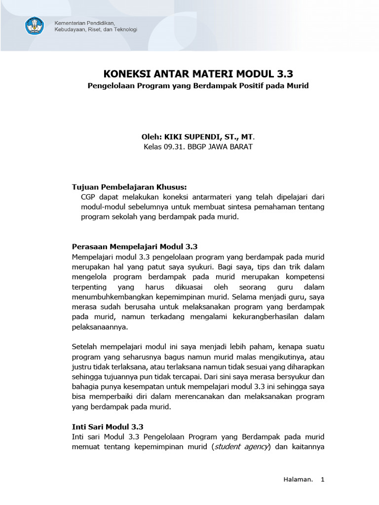 Koneksi Antar Materi MODUL 3.3 - Kiki Supendi | PDF